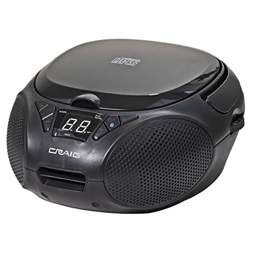 Craig CD6925BT-BK Portable Top-Loading Stereo CD Boombox with AM/FM Stereo Radio and Bluetooth Wireless Technology in Black | LED Display | Programmable CD Player | CD-R/CD-W Compatible | AUX Port |