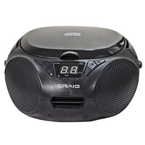 Craig CD6925BT-BK Portable Top-Loading Stereo CD Boombox with AM/FM Stereo Radio and Bluetooth Wireless Technology in Black | LED Display | Programmable CD Player | CD-R/CD-W Compatible | AUX Port |