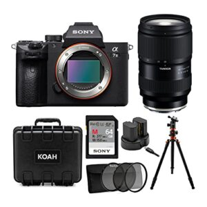 sony a7rii full frame mirrorless interchangeable-lens camera (body only) bundle with lens, filter kit, cpl and neutral density, 64gb memory card, battery and charger, hard case, and tripod (7 items)