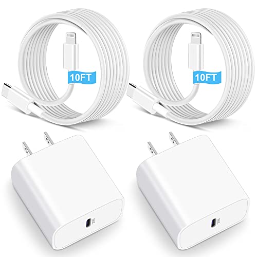 iPhone 14 13 12 11 Fast Charger 10 FT [Apple MFi Certified], 10FT Long Lightning Cable Cord with 20W Rapid USB C Wall Charger Block Quick Speed Charging for iPhone 14/Plus/Pro Max, 13/12/11/XS/XR/iPad