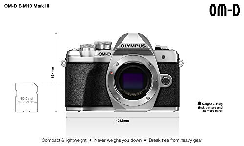 Olympus OM-D E-M10 Mark III Micro Four Thirds System Camera, 16 Megapixels, Image Stabilizer, Electronic Viewfinder, 4K Video, Silver