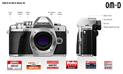 Olympus OM-D E-M10 Mark III Micro Four Thirds System Camera, 16 Megapixels, Image Stabilizer, Electronic Viewfinder, 4K Video, Silver