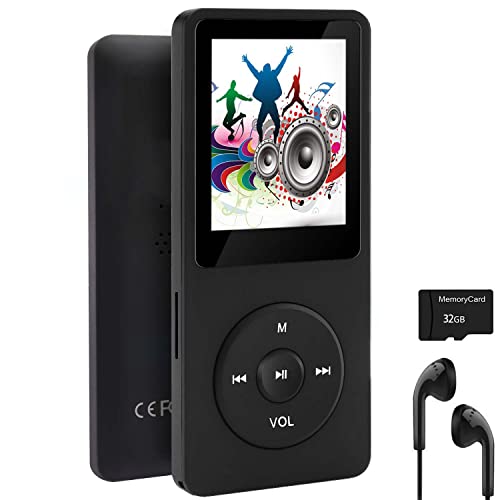 MP3 Player 32GB, IMKAVERY Music Player for Kids with Earphone and Lanyard, Built-in Speaker/Photo/Video Play/FM Radio/Voice Recorder/E-Book Reader, Supports up to 128GB, Black