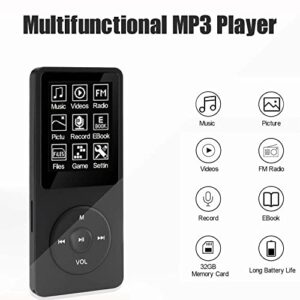 MP3 Player 32GB, IMKAVERY Music Player for Kids with Earphone and Lanyard, Built-in Speaker/Photo/Video Play/FM Radio/Voice Recorder/E-Book Reader, Supports up to 128GB, Black