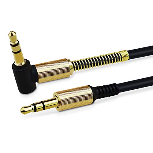 JacobsParts 3.5mm AUX Cable Car Stereo Audio Auxiliary Headphone Jack Cord Right Angle Male to Male, 3ft (Black)