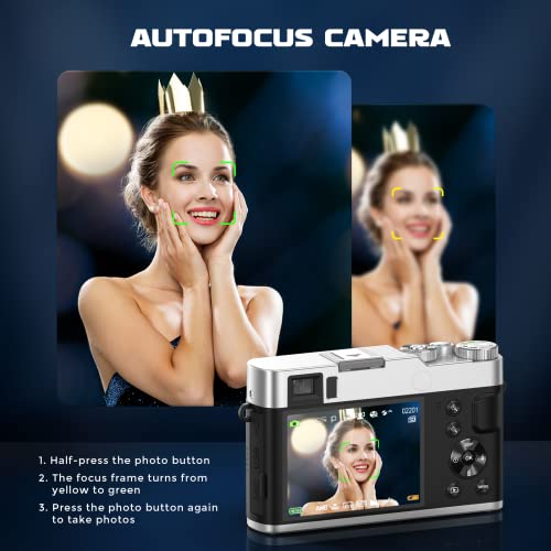 Digital Camera 4K Auto Focus 48MP Vlogging Digital Video Camera for YouTube Portable Digital Camera with Viewfinder Function Rotary Button Fashionable Appearance Design