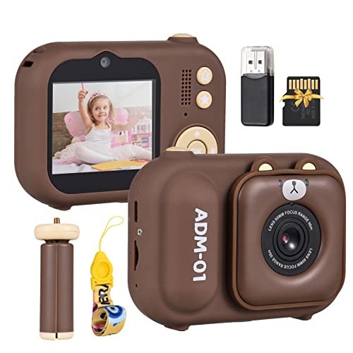 Andoer 1080P Kids Digital Camera Mini Video Camera for Kids 48MP 2.4 Inch IPS Screen Dual Lens Built-in Battery with 32GB Memory Card & Card Reader & Desktop Tripod Birthday for Kids