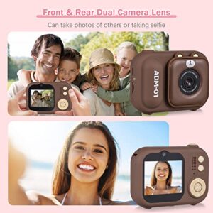 Andoer 1080P Kids Digital Camera Mini Video Camera for Kids 48MP 2.4 Inch IPS Screen Dual Lens Built-in Battery with 32GB Memory Card & Card Reader & Desktop Tripod Birthday for Kids