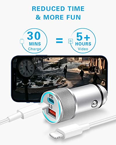 LUOSIKE 20W USB C Fast Car Charger for iPhone 14/13 /12 / Pro Max/Mini /11 /XS/XR/X /8, iPad, AirPods (Dual Port Power Delivery PD Car Adapter with MFi Certified USB C to Lightning Cable 3FT)