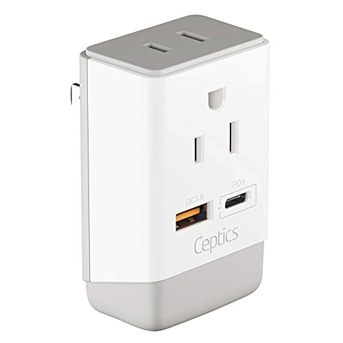 Ceptics Japan, Philippines Power Travel Plug Adapter, QC 3.0 & PD, Safe Dual USB & USB-C - 2 USA Socket Compact & Powerful - USA 3 Pin Polarized to 2 Prong Unpolarized - Type A - AP-6 Fast Charging