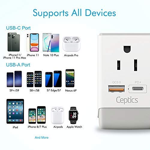 Ceptics Japan, Philippines Power Travel Plug Adapter, QC 3.0 & PD, Safe Dual USB & USB-C - 2 USA Socket Compact & Powerful - USA 3 Pin Polarized to 2 Prong Unpolarized - Type A - AP-6 Fast Charging