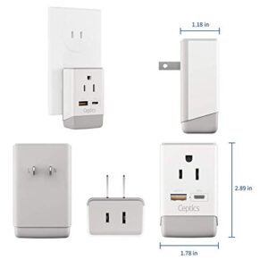 Ceptics Japan, Philippines Power Travel Plug Adapter, QC 3.0 & PD, Safe Dual USB & USB-C - 2 USA Socket Compact & Powerful - USA 3 Pin Polarized to 2 Prong Unpolarized - Type A - AP-6 Fast Charging