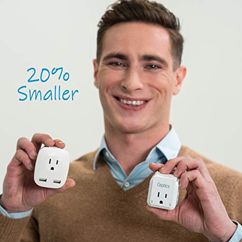 Ceptics Brazil Power Plug Adapter Travel Set, 20W PD & QC, Safe Dual USB & USB-C 3.1A - 2 USA Socket - Compact & Powerful - Also Use in Peru, Chile - Includes Type C, Type N Swadapt Attachments