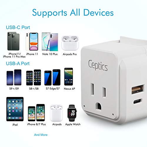 Ceptics Brazil Power Plug Adapter Travel Set, 20W PD & QC, Safe Dual USB & USB-C 3.1A - 2 USA Socket - Compact & Powerful - Also Use in Peru, Chile - Includes Type C, Type N Swadapt Attachments