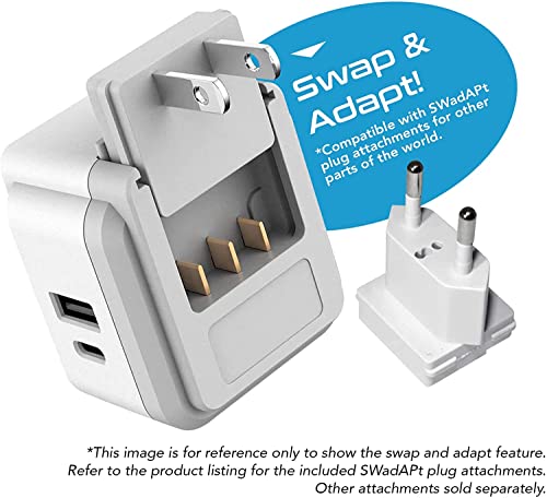 Ceptics Brazil Power Plug Adapter Travel Set, 20W PD & QC, Safe Dual USB & USB-C 3.1A - 2 USA Socket - Compact & Powerful - Also Use in Peru, Chile - Includes Type C, Type N Swadapt Attachments