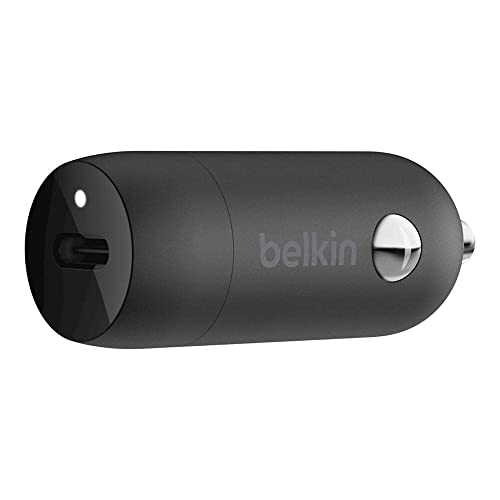 Belkin 20 Watt USB C Car Charger with Fast Charging for Apple iPhone 14, 14 Pro, 14 Pro Max, iPhone 13, 13 Pro, 13 Pro Max, iPad Pro Samsung Galaxy S22 Ultra & More (Cable Not Included) - Black