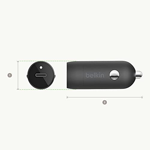 Belkin 20 Watt USB C Car Charger with Fast Charging for Apple iPhone 14, 14 Pro, 14 Pro Max, iPhone 13, 13 Pro, 13 Pro Max, iPad Pro Samsung Galaxy S22 Ultra & More (Cable Not Included) - Black