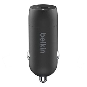 Belkin 20 Watt USB C Car Charger with Fast Charging for Apple iPhone 14, 14 Pro, 14 Pro Max, iPhone 13, 13 Pro, 13 Pro Max, iPad Pro Samsung Galaxy S22 Ultra & More (Cable Not Included) - Black