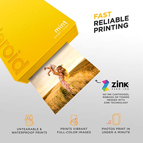 Zink Polaroid Mint Instant Print Digital Camera (Yellow), Prints on Zink 2x3 Sticky-Backed Photo Paper