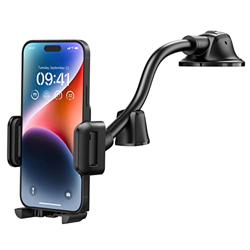 Car Cell Phone Holder Mount - Strong Suction Cup Windshield Dashboard Phone Holder, Long Arm Car Cell Phone Holder Compatible with iPhone 14 13 12 11 X 8 7 6 Series and Other Phones Under 6.9 inches