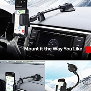 Car Cell Phone Holder Mount - Strong Suction Cup Windshield Dashboard Phone Holder, Long Arm Car Cell Phone Holder Compatible with iPhone 14 13 12 11 X 8 7 6 Series and Other Phones Under 6.9 inches