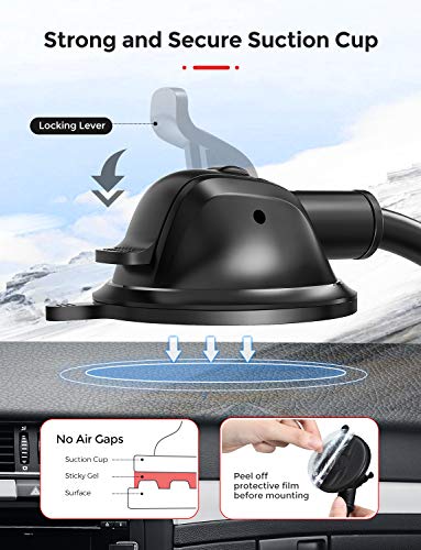 Car Cell Phone Holder Mount - Strong Suction Cup Windshield Dashboard Phone Holder, Long Arm Car Cell Phone Holder Compatible with iPhone 14 13 12 11 X 8 7 6 Series and Other Phones Under 6.9 inches