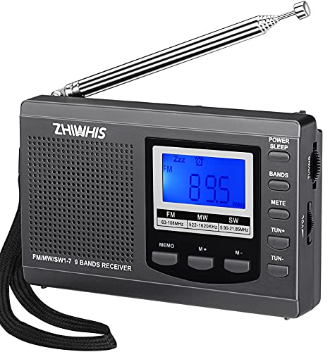 Portable Radio, ZHIWHIS AM FM Shortwave Radios with Best Reception, Battery Operated Clock Radio with Preset Function, Alarm Clock Digital Tuner with Sleep Timer