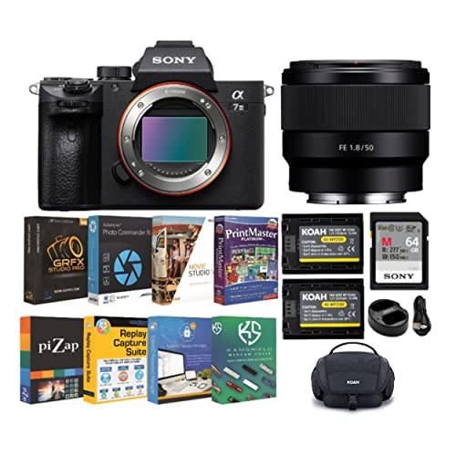 Sony Alpha a7 III Mirrorless Digital Camera Bundle with FE 50mm f/1.8 Lens, Photo Software Suite, 64GB SD Memory Card, Rechargeable Battery (2-Pack) and Charger, Camera Bag (6 Items)