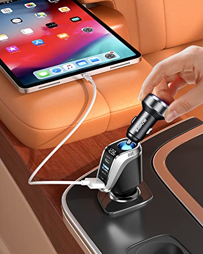 USB C Car Charger, 4 in 1 Cigarette Lighter Adapter, Socket Splitter with 3 USB Ports, 12V/24V Dual USB Type C PD Super Fast Car Charger Adapter Compatible with iPhone14/13/Samsung/Google/GPS/Dash Cam