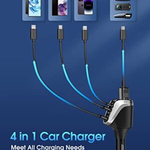 USB C Car Charger, 4 in 1 Cigarette Lighter Adapter, Socket Splitter with 3 USB Ports, 12V/24V Dual USB Type C PD Super Fast Car Charger Adapter Compatible with iPhone14/13/Samsung/Google/GPS/Dash Cam