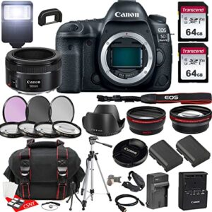 canon eos 5d mark iv dslr camera w/ef 50mm f/1.8 stm lens + 2x 64gb memory + hood + case + filters + tripod + more (35pc bundle)