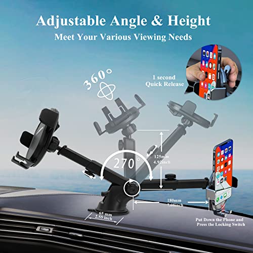 Phone Mount for Car, 1 Second Quick Release, Phone Holder for car Adjustable 360 Rotation, Cell Phone Holder Car be Applied to Dashboard or Windshield