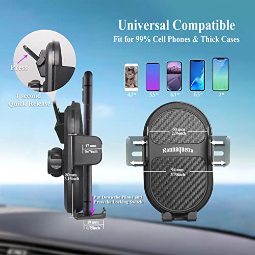 Phone Mount for Car, 1 Second Quick Release, Phone Holder for car Adjustable 360 Rotation, Cell Phone Holder Car be Applied to Dashboard or Windshield