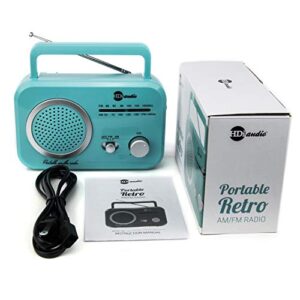 HDi Audio Radio Teal/Silver Premium Home Vintage Portable Retro Radio Classic AM/FM Radio with Built in Speakers + Headphone Jack