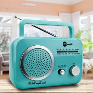 HDi Audio Radio Teal/Silver Premium Home Vintage Portable Retro Radio Classic AM/FM Radio with Built in Speakers + Headphone Jack