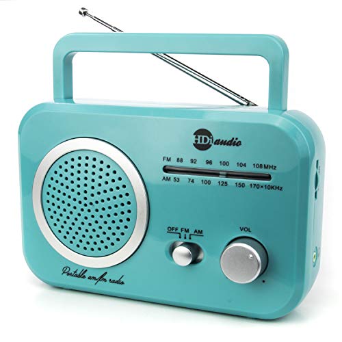 HDi Audio Radio Teal/Silver Premium Home Vintage Portable Retro Radio Classic AM/FM Radio with Built in Speakers + Headphone Jack