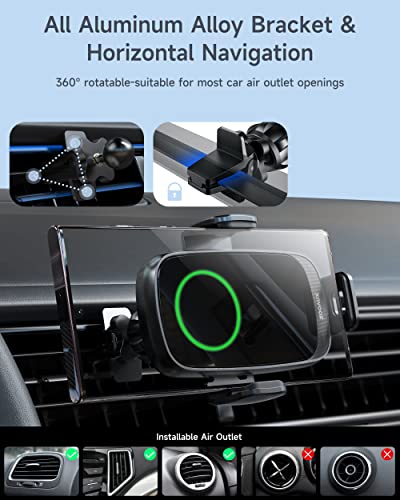 [Auto-Alignment Coil Version] ZOOAUX Wireless Car Charger, 15W Auto Clamping Car Charger Mount Air Vent Charging Phone Holder for iPhone 13 12 11 Xs X 8, Samsung Galaxy Z Flip3 S22 S21 S9 Note 10, etc