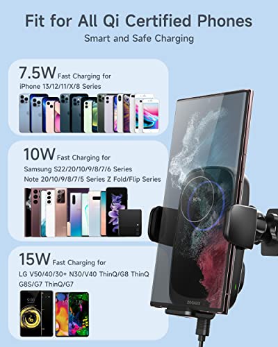 [Auto-Alignment Coil Version] ZOOAUX Wireless Car Charger, 15W Auto Clamping Car Charger Mount Air Vent Charging Phone Holder for iPhone 13 12 11 Xs X 8, Samsung Galaxy Z Flip3 S22 S21 S9 Note 10, etc