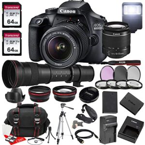 canon eos 4000d (rebel t100) dslr camera w/18-55mm f/3.5-5.6 zoom lens + 420-800mm f/8.3 hd telephoto lens + 2x 64gb memory + hood + case + filters + tripod + more (35pc bundle)