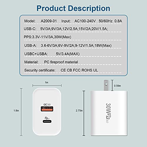 USB C Charger 30W, cshare 2-Port PD 3.0 Fast Charger USB Wall Charger,Foldable Power Adapter for Google Pixel 6/Pro,for iPhone 14/13/12/11/Mini/Pro Max,MacBook,Pad Pro,AirPods,Galaxy S22 Ultra S21