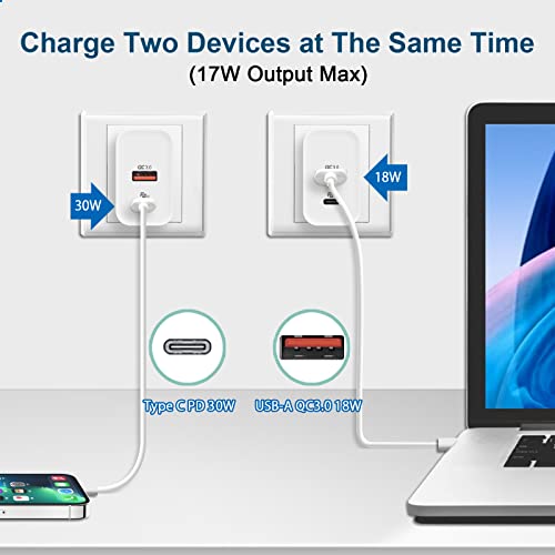 USB C Charger 30W, cshare 2-Port PD 3.0 Fast Charger USB Wall Charger,Foldable Power Adapter for Google Pixel 6/Pro,for iPhone 14/13/12/11/Mini/Pro Max,MacBook,Pad Pro,AirPods,Galaxy S22 Ultra S21