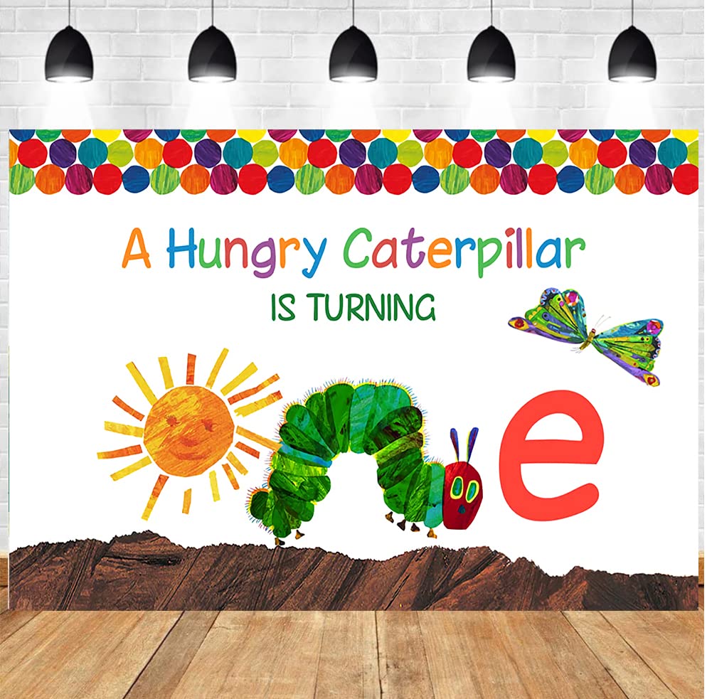 A Hungry Caterpillar is Turning One Birthday Backdrop Photocall Cartoon Caterpillar 1St Birthday Party Background Butterfly 5X3Ft Vinyl