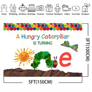 A Hungry Caterpillar is Turning One Birthday Backdrop Photocall Cartoon Caterpillar 1St Birthday Party Background Butterfly 5X3Ft Vinyl