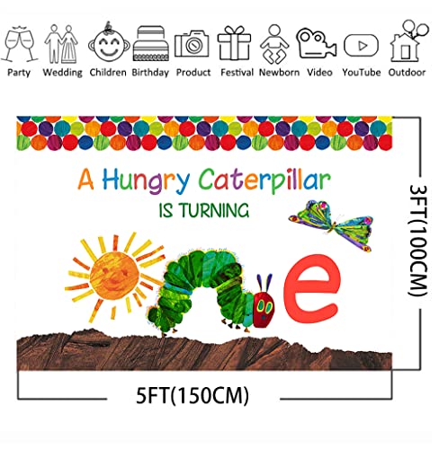 A Hungry Caterpillar is Turning One Birthday Backdrop Photocall Cartoon Caterpillar 1St Birthday Party Background Butterfly 5X3Ft Vinyl