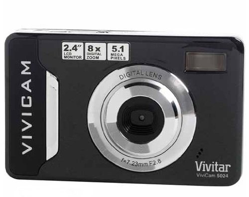 Vivitar Vivicam 5024 5.1MP Digital Camera, 8x Digital Zoom, 2.4" Screen, SD Card, Black