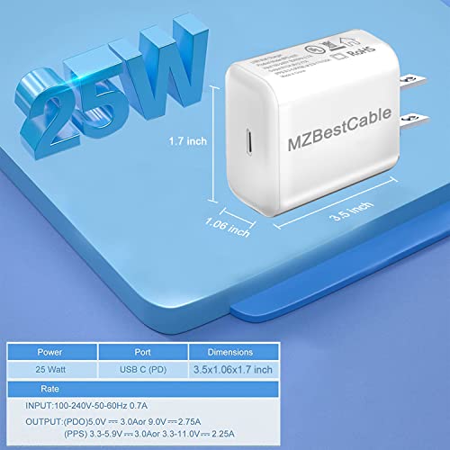 25W Super Fast USB C Charger Adapter and Cable for Samsung Galaxy S22 S23 Plus Ultra/S20 S21 FE A54 5G A53 A52,Note 20 10,Google Pixel 6 7 Pro,PD 3.0 Plug/Wall Charging Block for iPhone 13 14 Pro Max