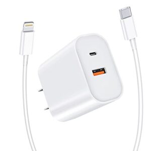 [apple mfi certified] iphone fast charger, 20w pd + qc 3.0 dual port usb c wall charger plug with 10ft extra long usb c to lightning fast charging data sync cord for iphone 13 12 11 xs xr x 8 ipad