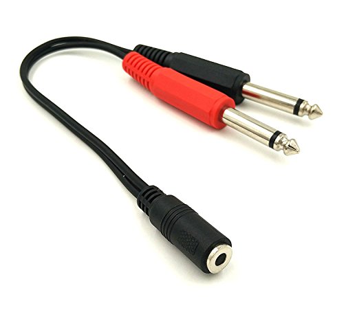 Poyiccot 1/4 Mono to 3.5mm Stereo Adapter, 3.5mm to 1/4 Adapter Cable, 1/8 to 1/4 Splitter Cable, 3.5mm 1/8 TRS Female to Dual 6.35mm 1/4 TS Male Stereo to Mono Y Splitter Cable, 20cm/8inch