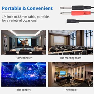 Poyiccot 1/4 Mono to 3.5mm Stereo Adapter, 3.5mm to 1/4 Adapter Cable, 1/8 to 1/4 Splitter Cable, 3.5mm 1/8 TRS Female to Dual 6.35mm 1/4 TS Male Stereo to Mono Y Splitter Cable, 20cm/8inch