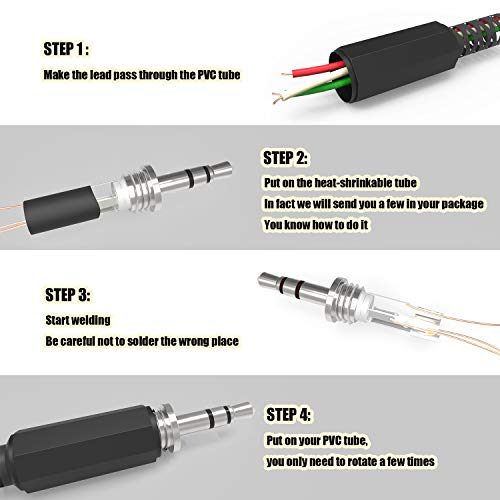 Ancable Replacement 4-Pack TRS Male Plug 3 Pole 1/8" 3.5mm Solder Type DIY Audio Cable Connector for Repair Headphones Headset